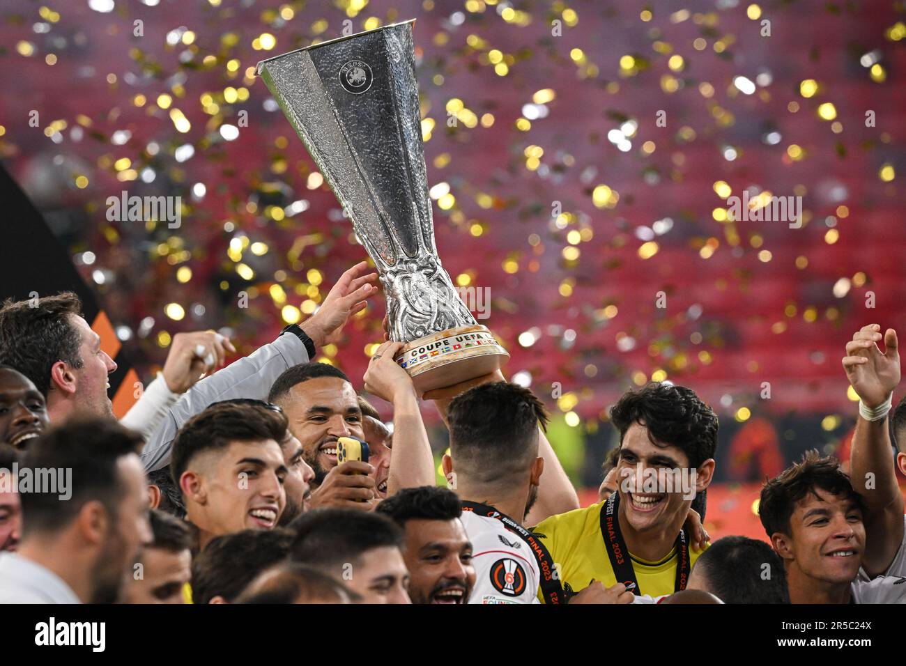 Budapest, Hungary. 31st May, 2023. Puskas Arena, 30.05.23 The trophy ...