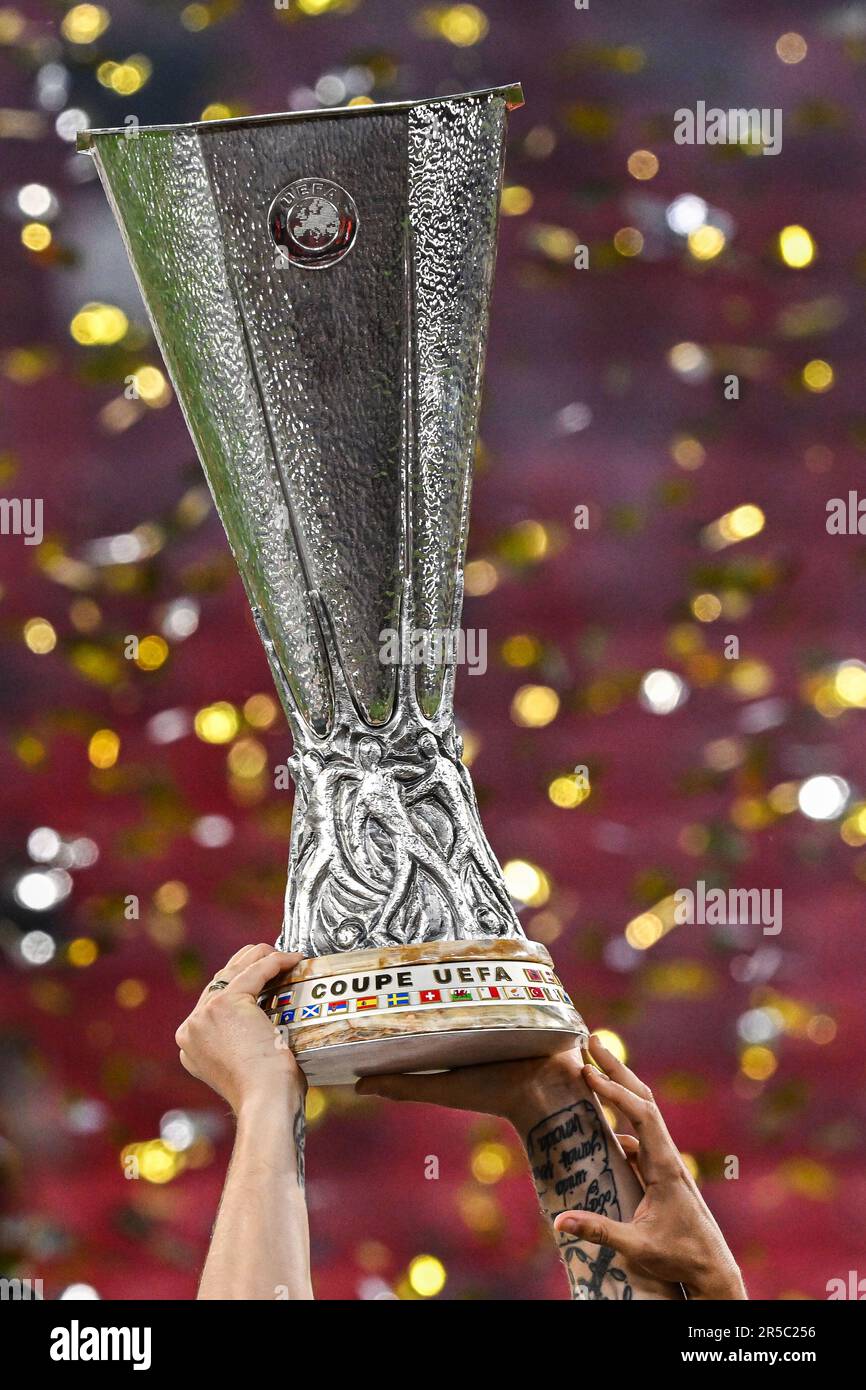 Budapest, Hungary. 31st May, 2023. Puskas Arena, 30.05.23 The trophy ...