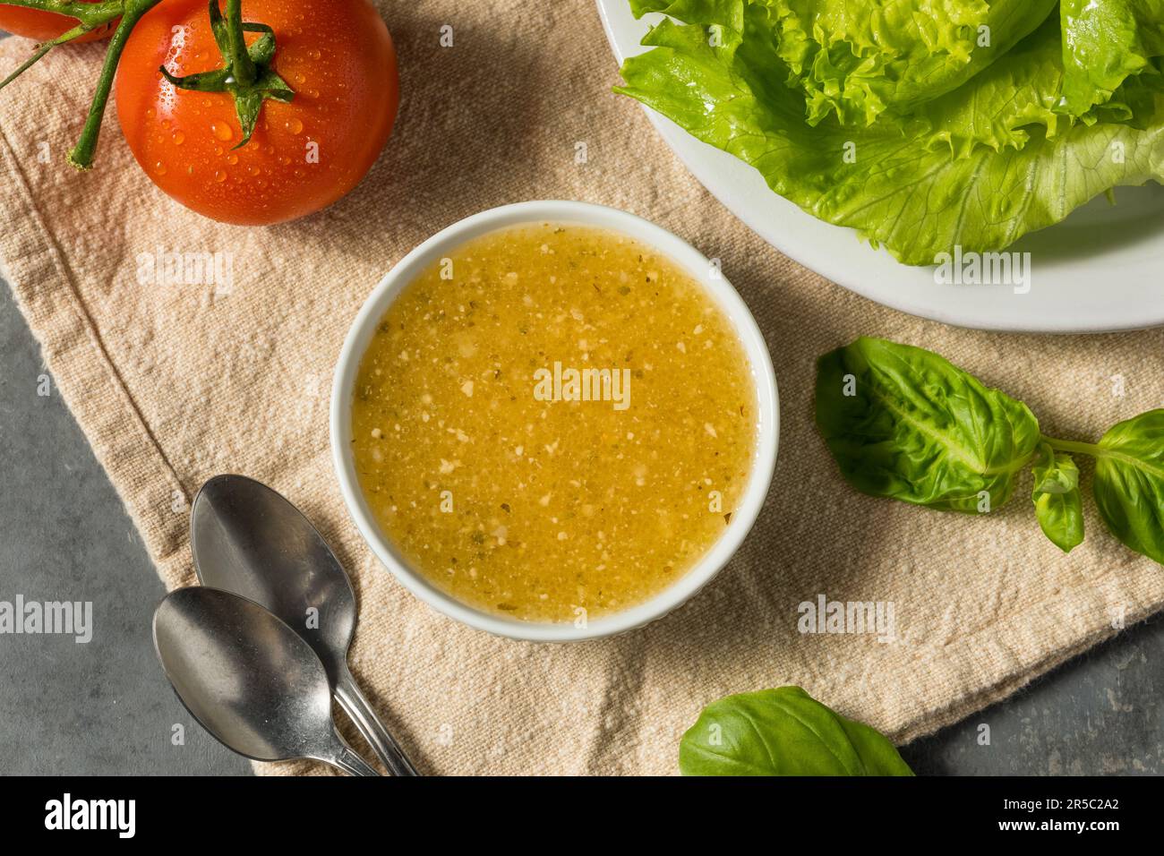 Organic Homemade Italian Salad Dressing with Garlic and Oil Stock Photo ...