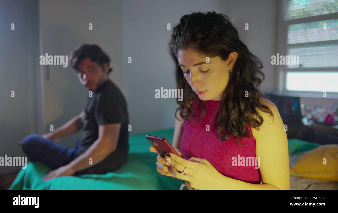 Couple in crisis because of technology. Boyfriend removing phone from ...