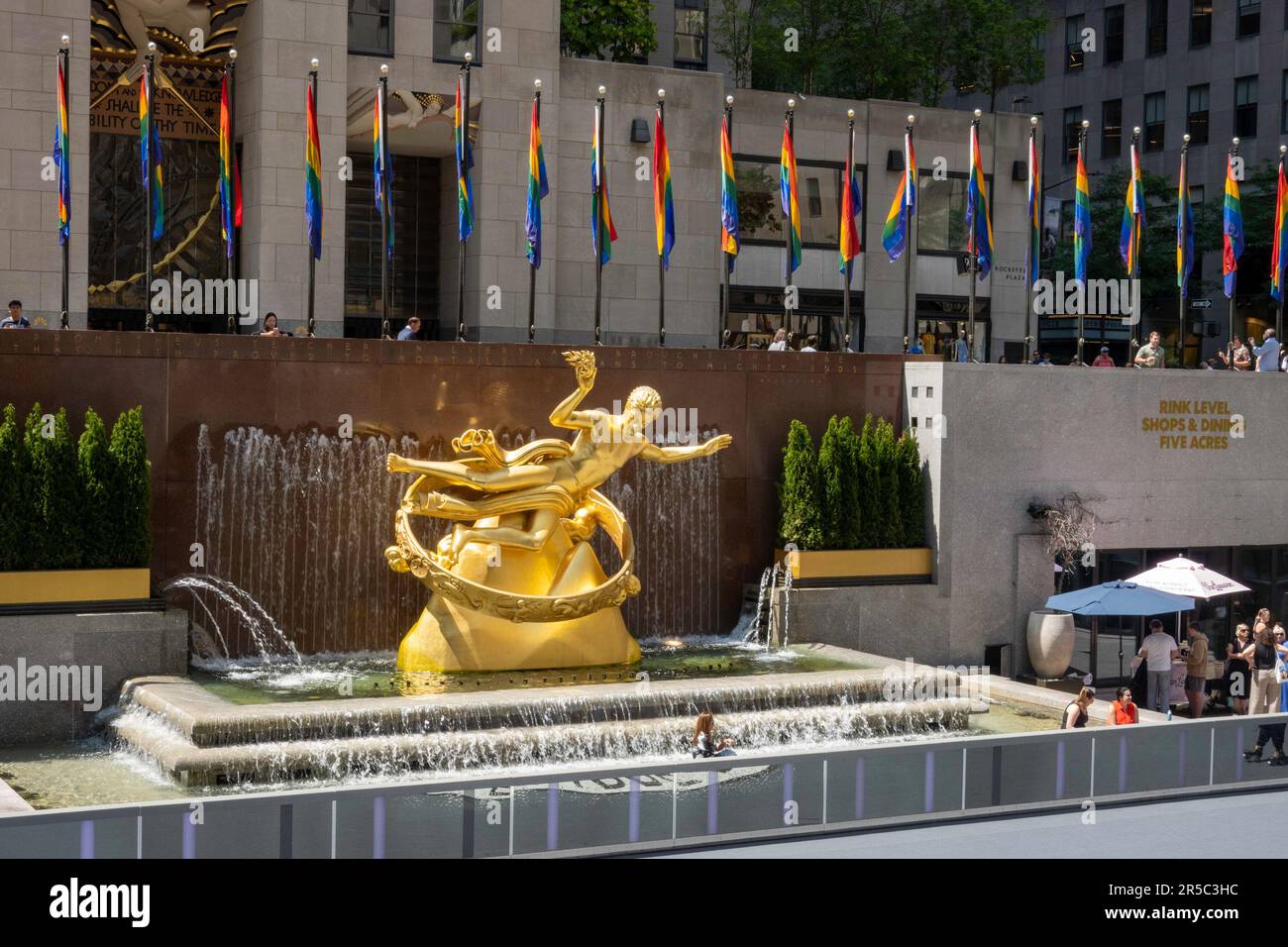 Rainbow color flags celebrate WorldPride at Rockefeller Center Plaza, NYC, USA 2023 Stock Photo ...