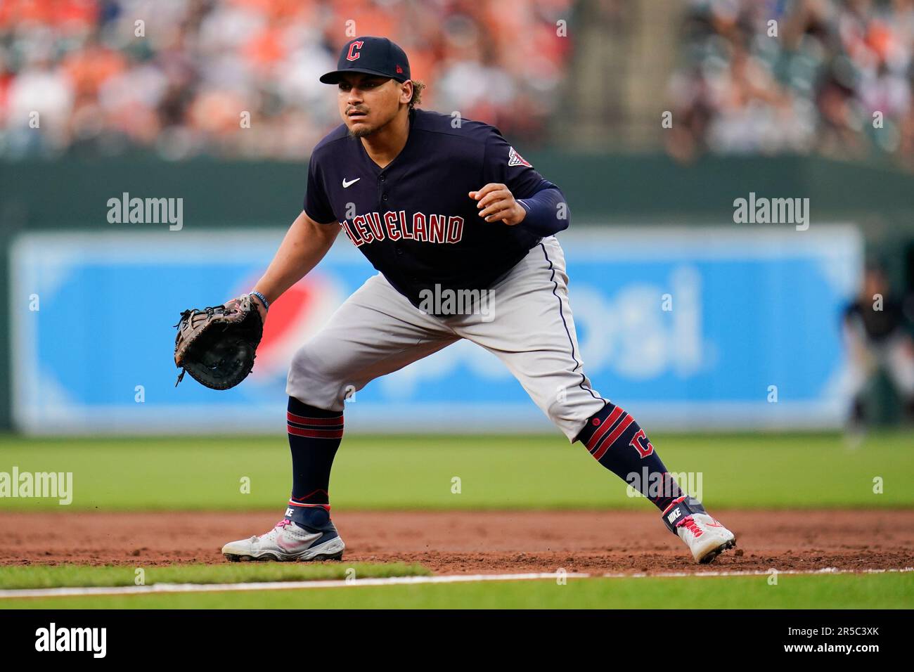 Cleveland Guardians first baseman Josh Naylor defends during the second ...