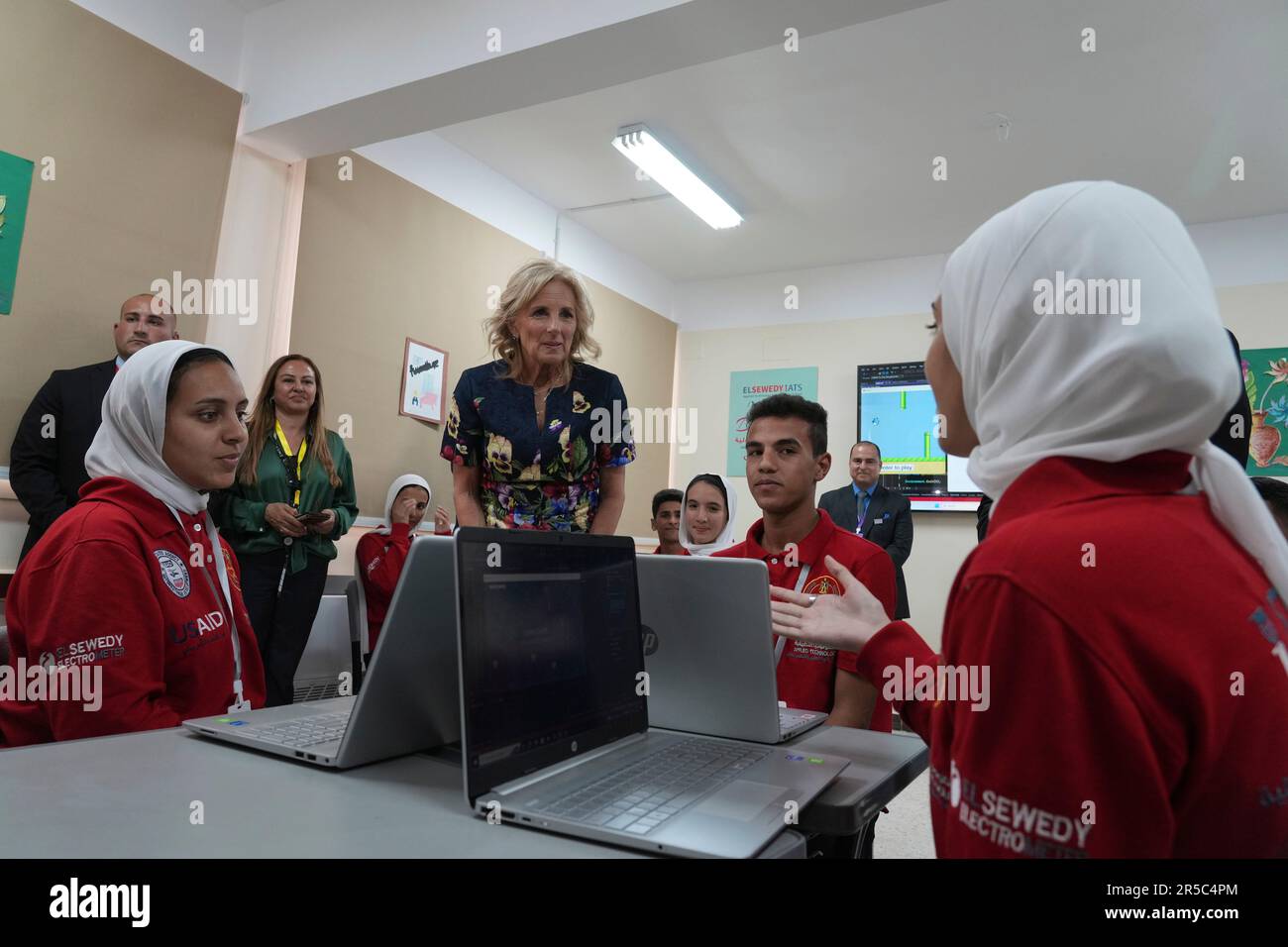 First lady Jill Biden visits El Sewedy International Applied Technology School, at 6th October ...