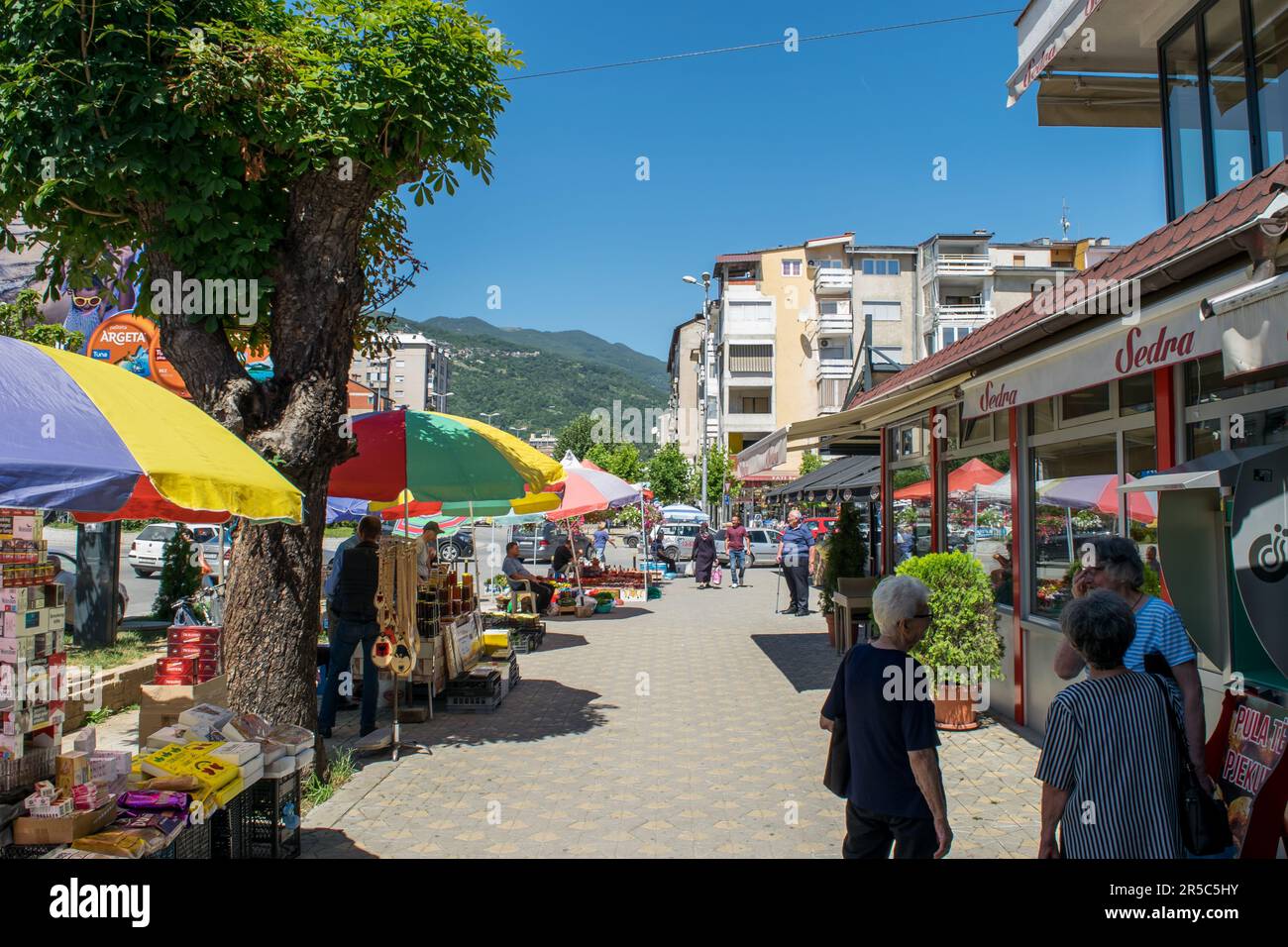A street view in the town of Tetovo, in North Macedonia, former ...