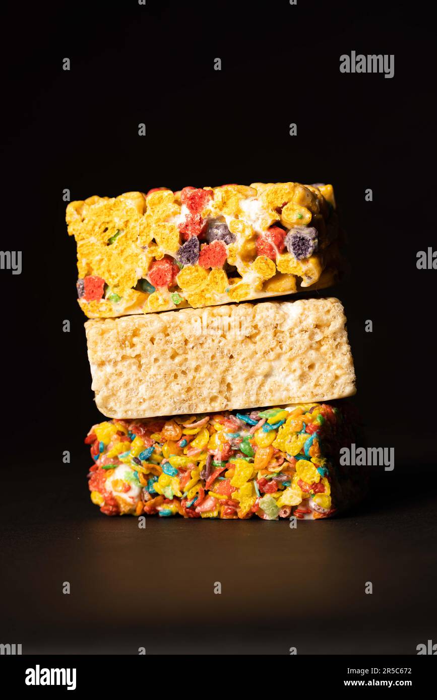 An overhead view of a vibrant display of breakfast foods, featuring a ...