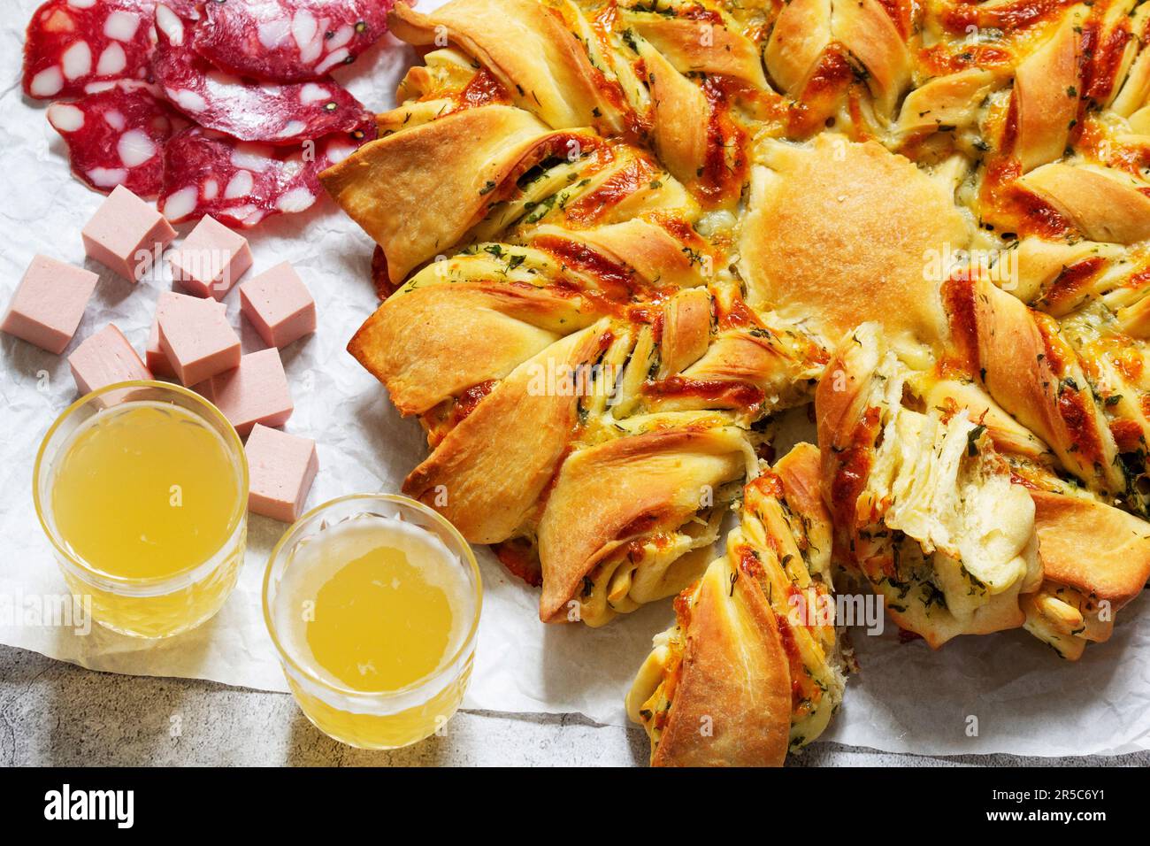 Table for a friendly party, snack star bread with cheese filling ...
