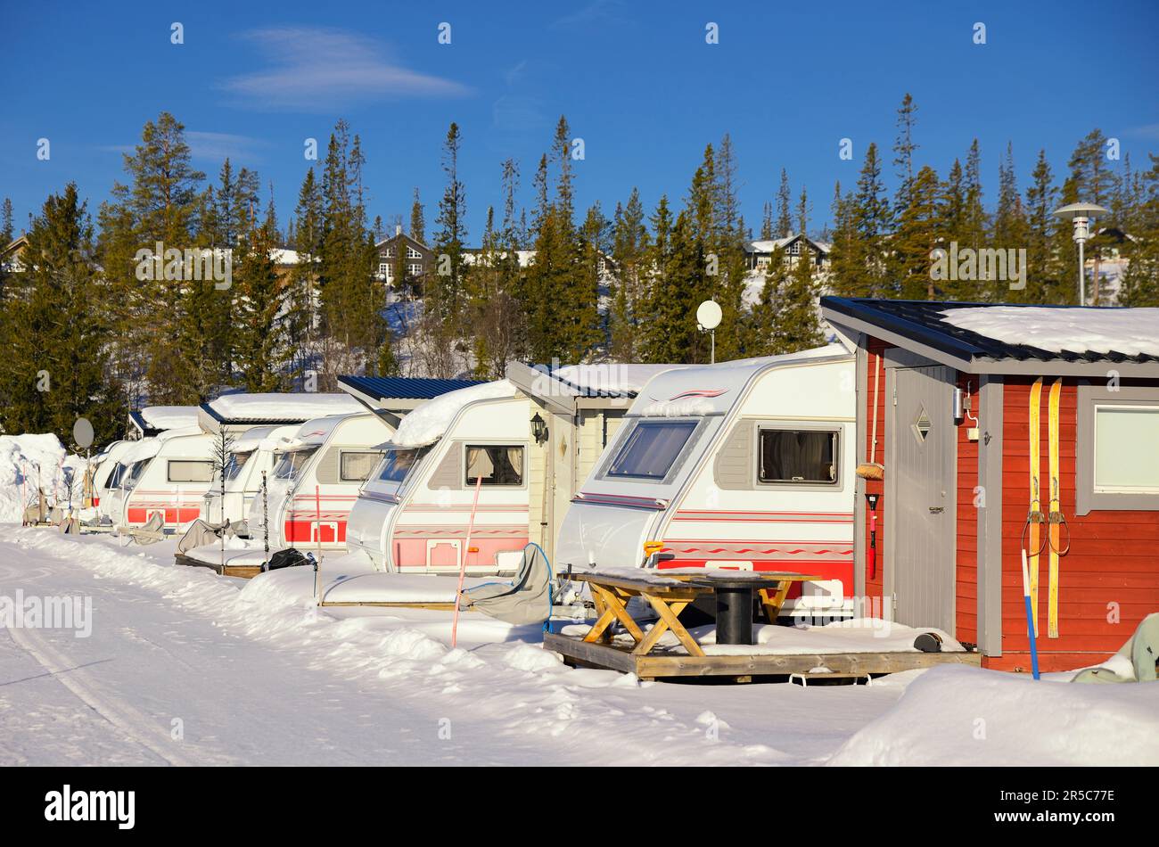 Snowy Winter camping with trailer Stock Photo - Alamy