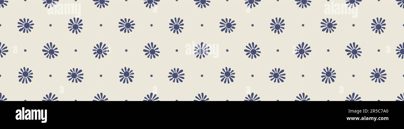 Quirky floral lino cut motif vector border. Seamless decoration of ...