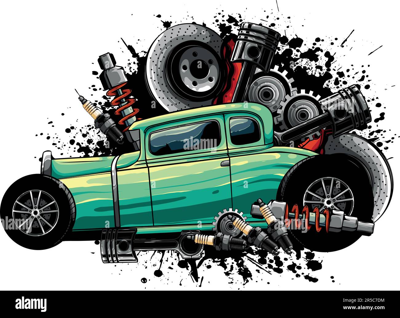 vector illustration of hot rod car with roses Stock Vector Image & Art ...