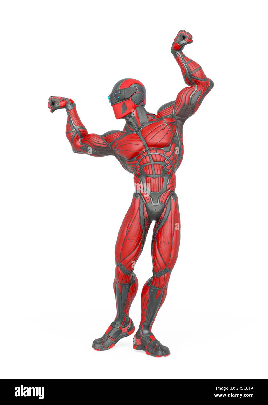 super hero is doing a dynamic bodybuilder pose in an exosuit, 3d ...