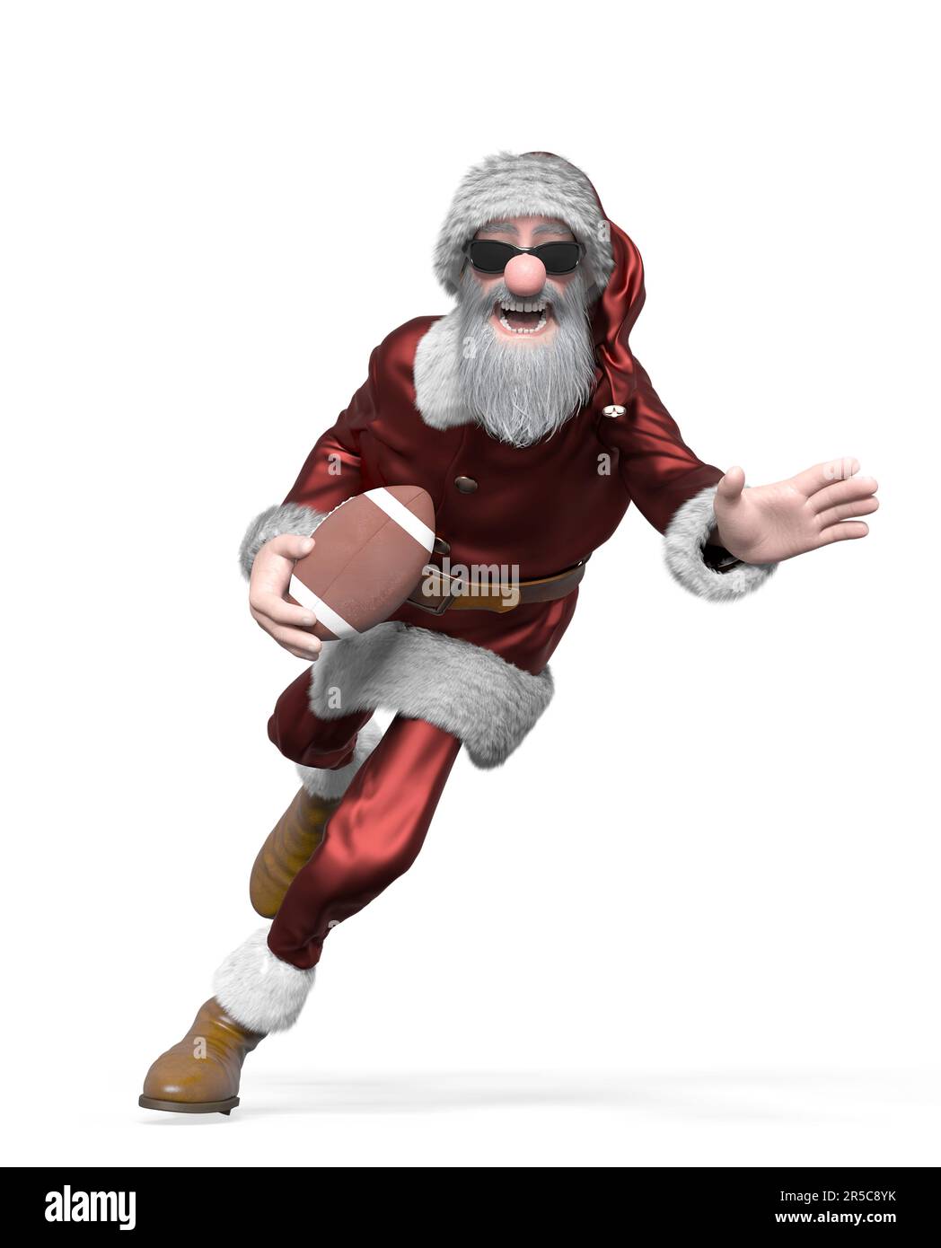 santa claus is running and playing american football, 3d illustration ...