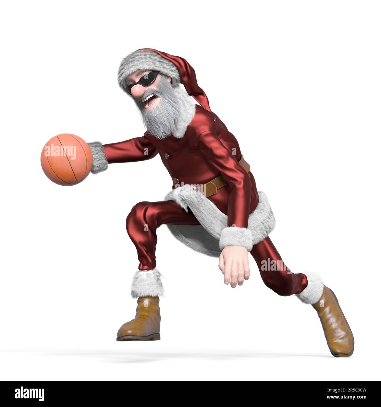santa claus is playing basketball pose number two, 3d illustration ...