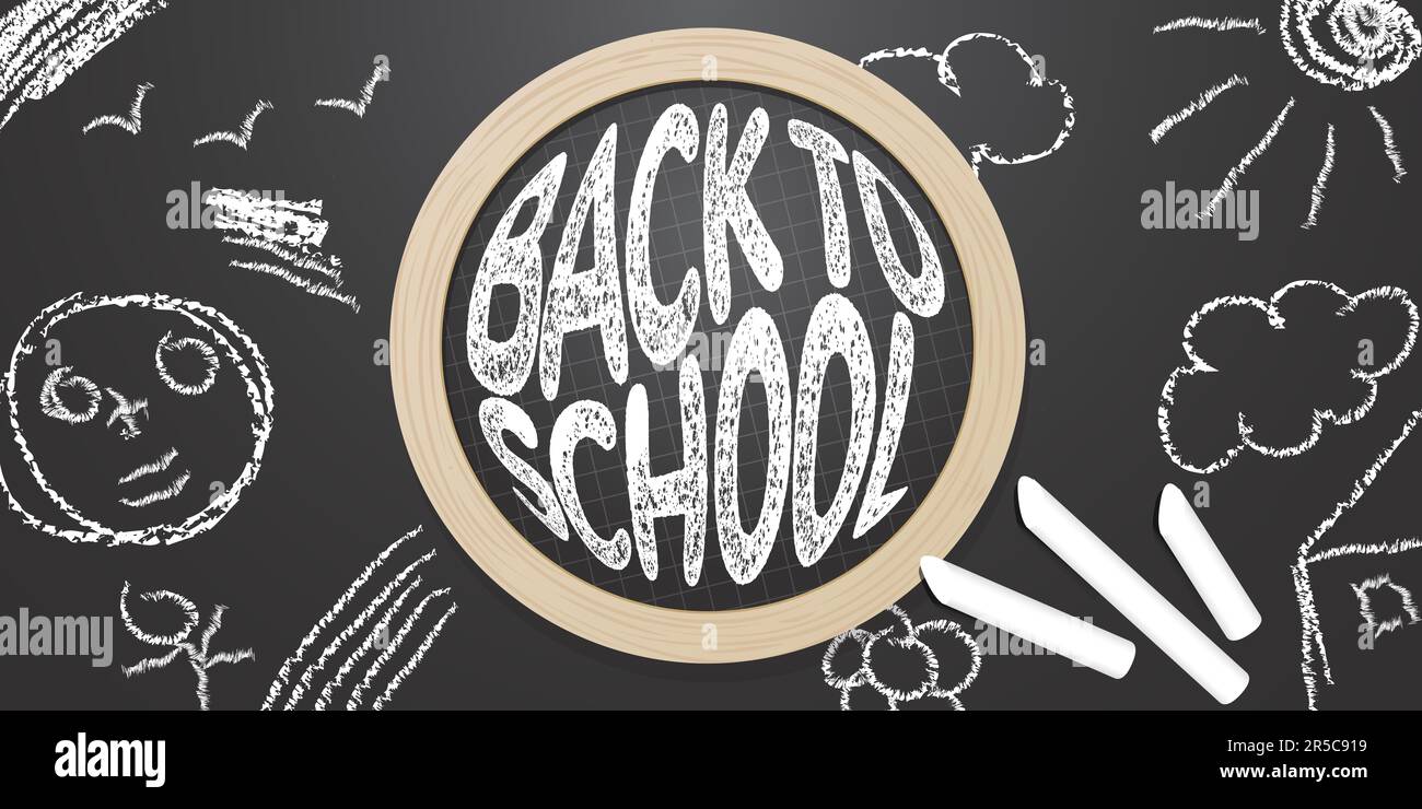 Back to school black slate and chalks - school theme design banner ...
