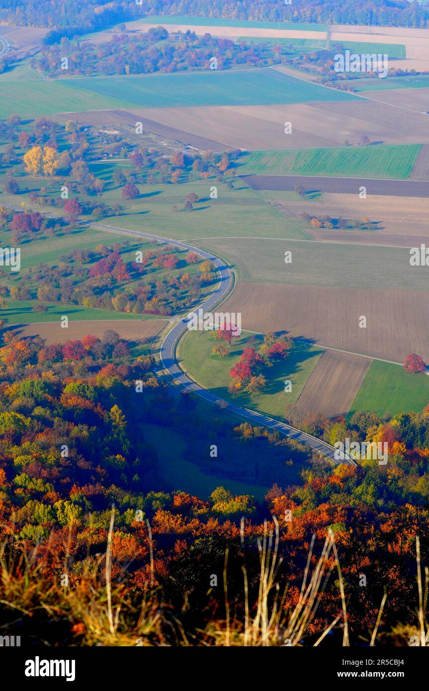 Landscape : Swabian Alb view from Breitenstein, colourful deciduous ...