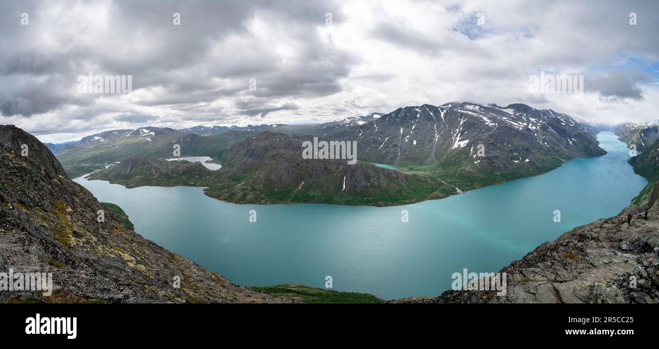 Panorama, view of lake Gjende, Besseggen hike, ridge walk, Jotunheimen ...