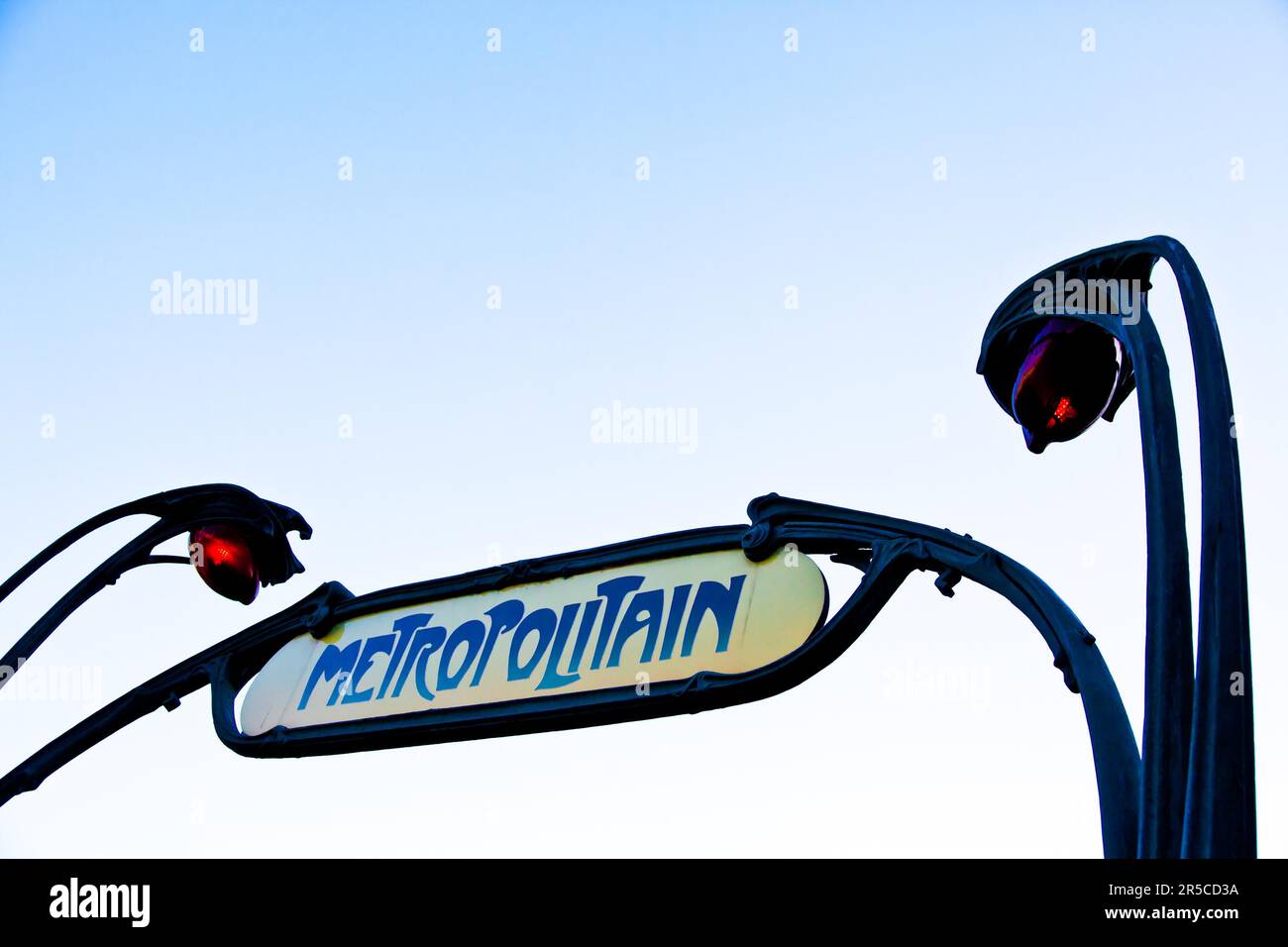 Traditional entrance sign of metro station in Paris. Clean sky in ...