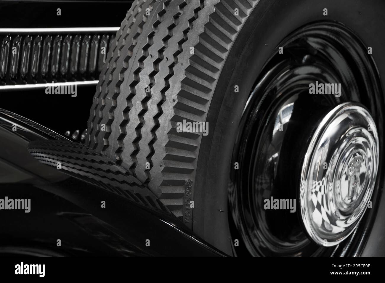 Black oldtimer with spare wheel Stock Photo - Alamy