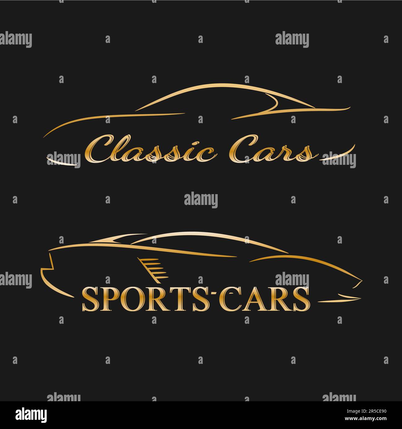 Golden car silhouettes on a dark background, luxury cars vector ...