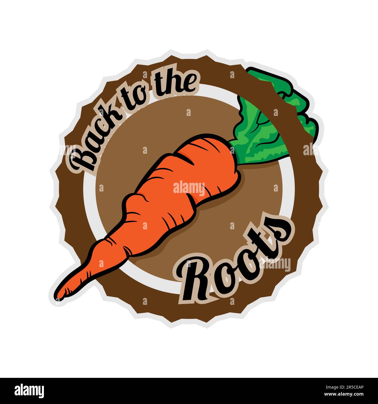 Badge with a big carrot, back to the roots, vegetarian food, vector ...