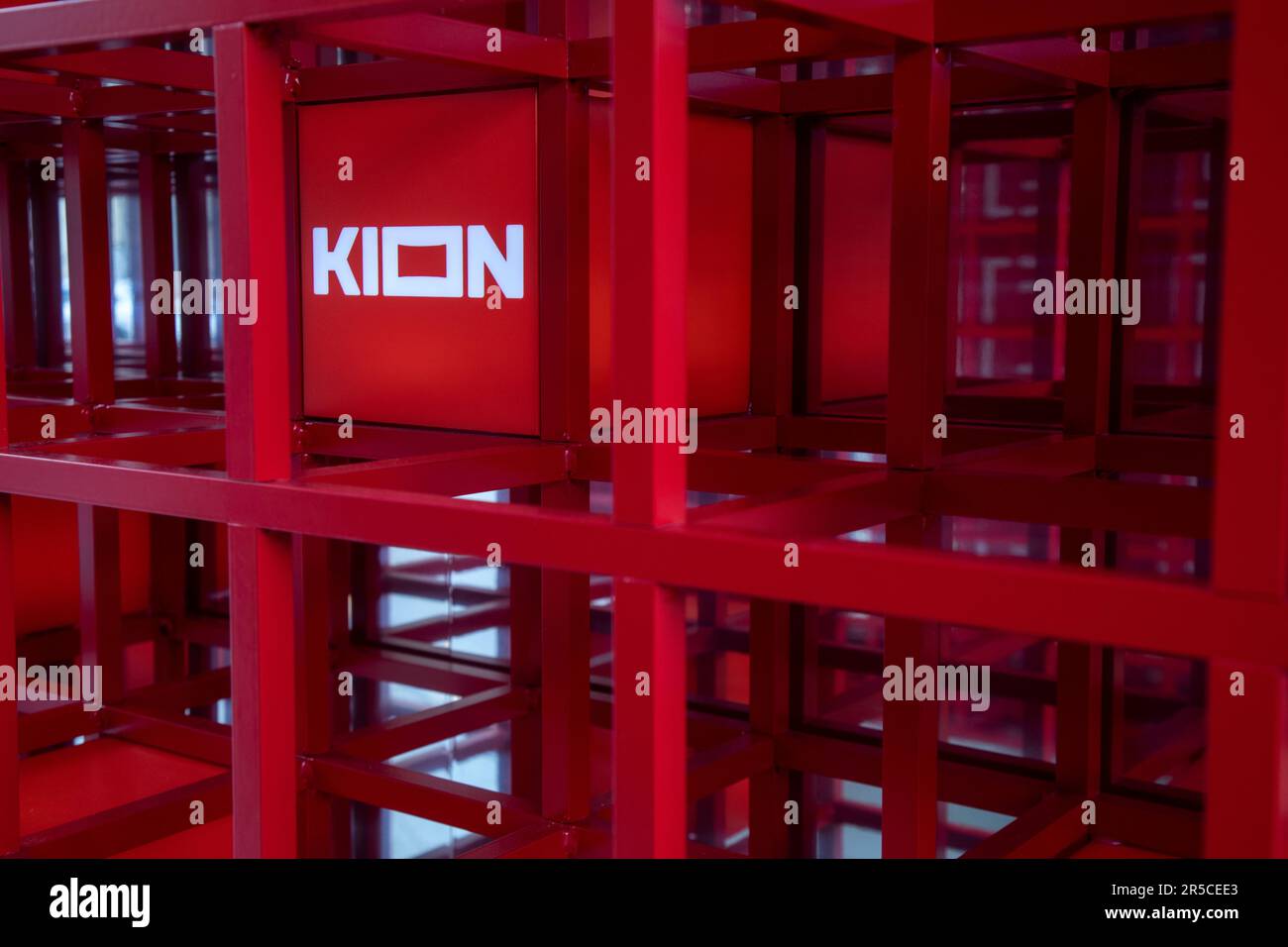 A logo of the Russian online multimedia platform KION on a red ...