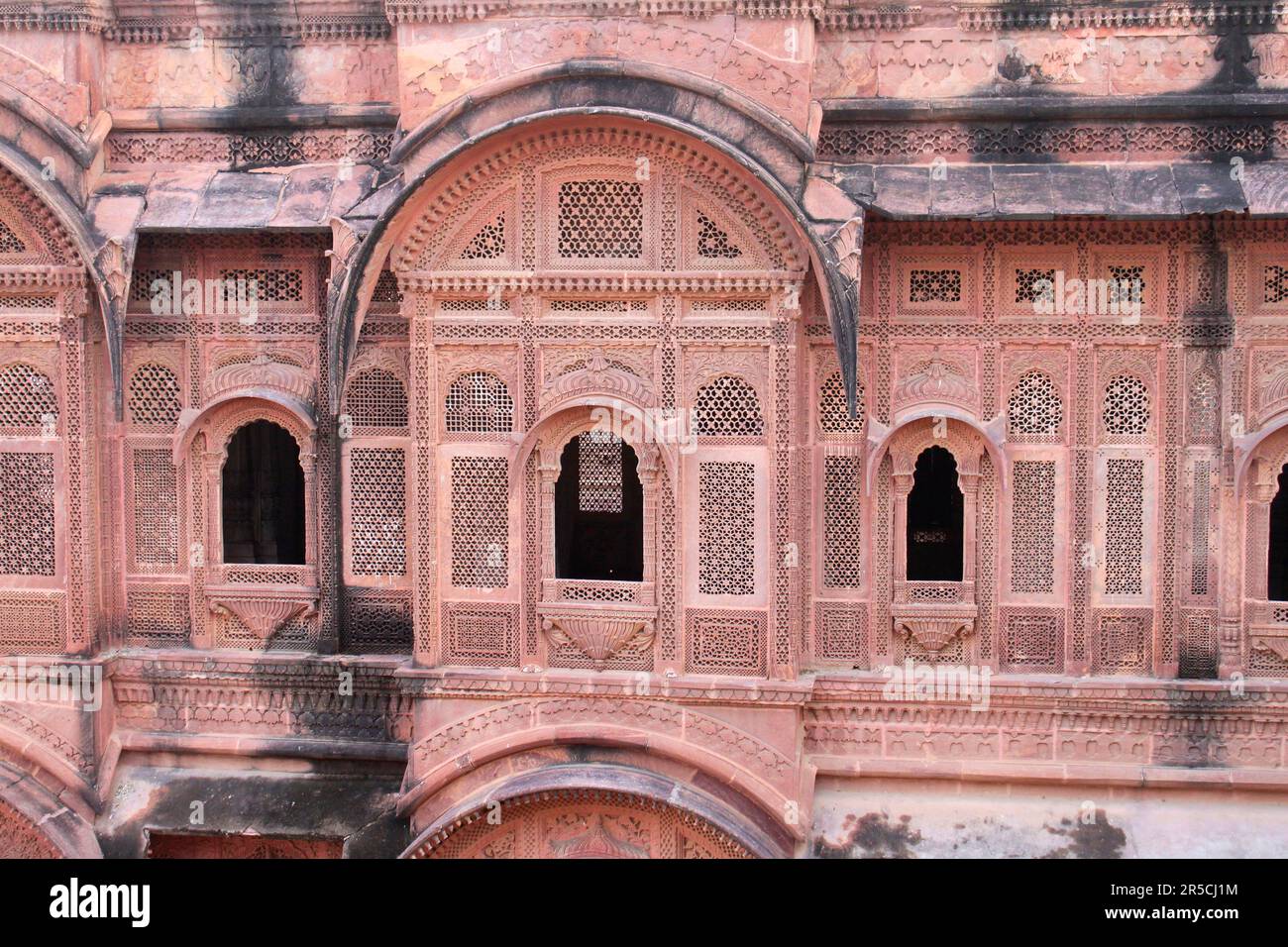 Carved sandstone facade, Mehrangarh Fort, Jodhpur, Rajasthan, sandstone ...