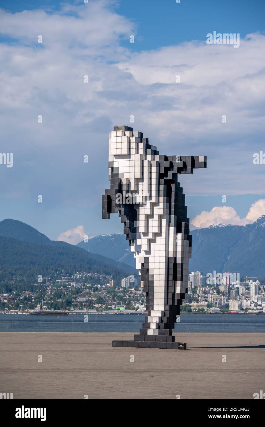 Vancouver, British Columbia - May 26, 2023: Digital Orca, statue of a ...