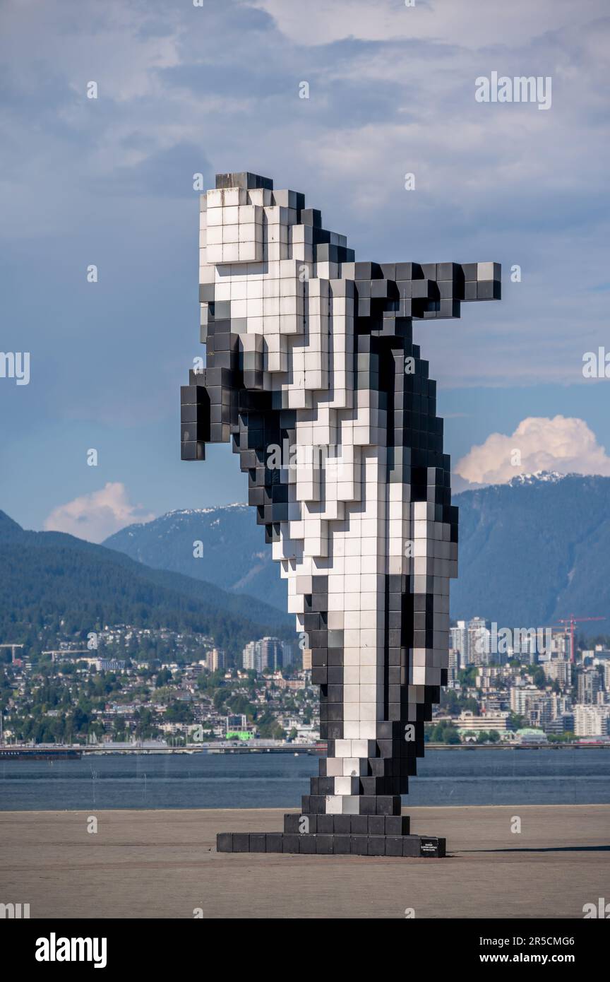 Vancouver, British Columbia - May 26, 2023: Digital Orca, statue of a ...