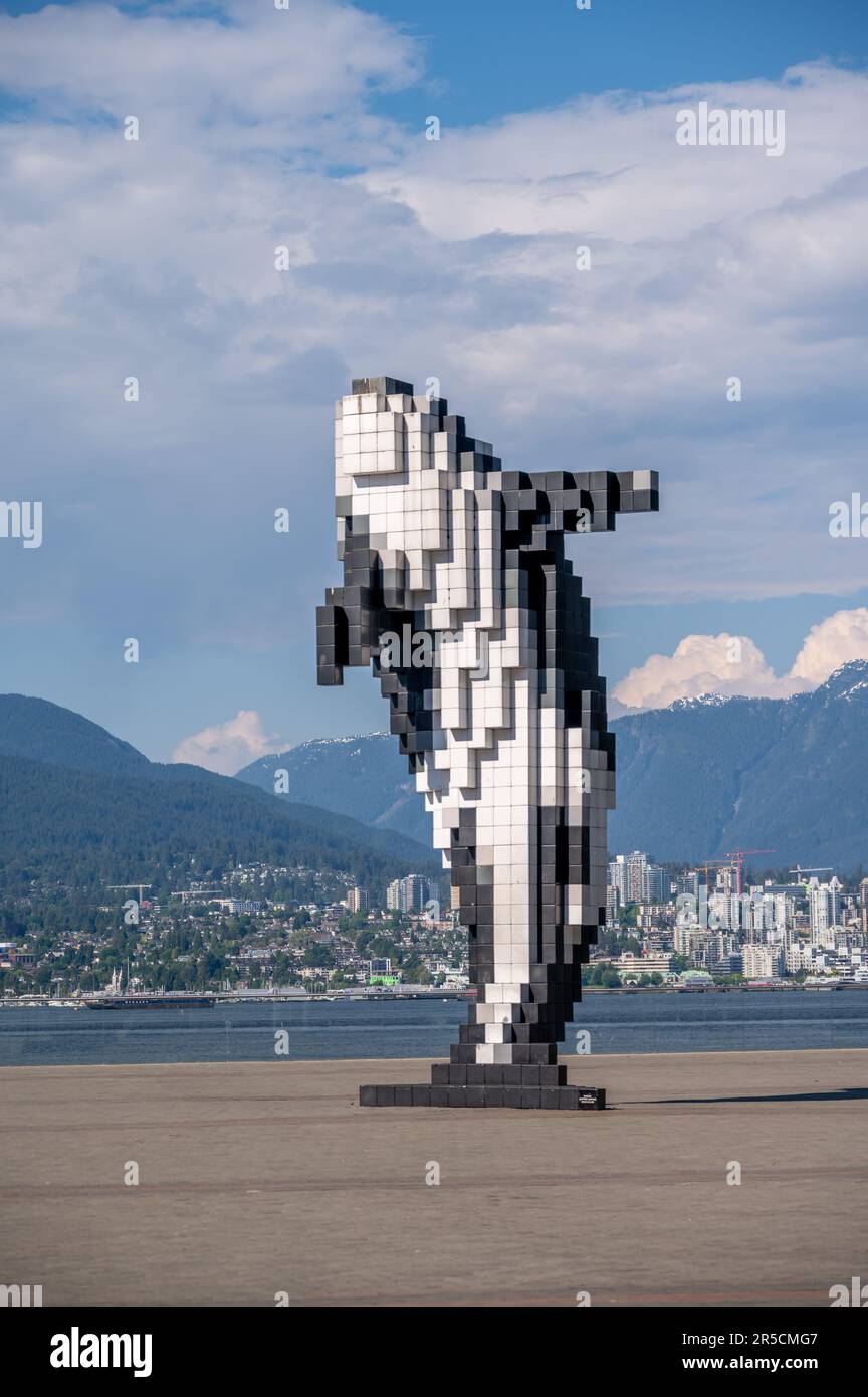 Vancouver, British Columbia - May 26, 2023: Digital Orca, statue of a ...