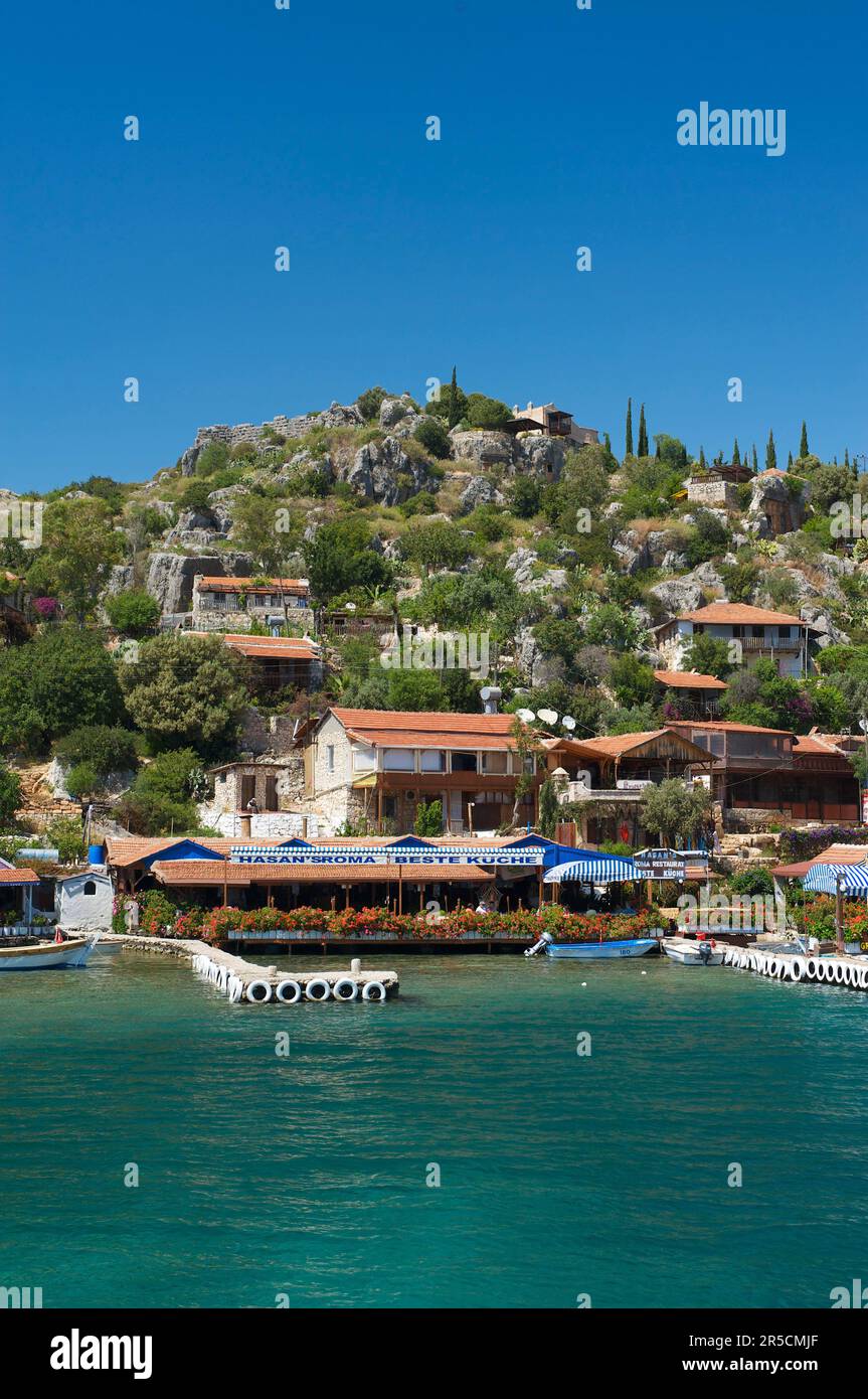 Simena with castle, Riviera, Lycia, Turkish south coast, Turkey Stock ...