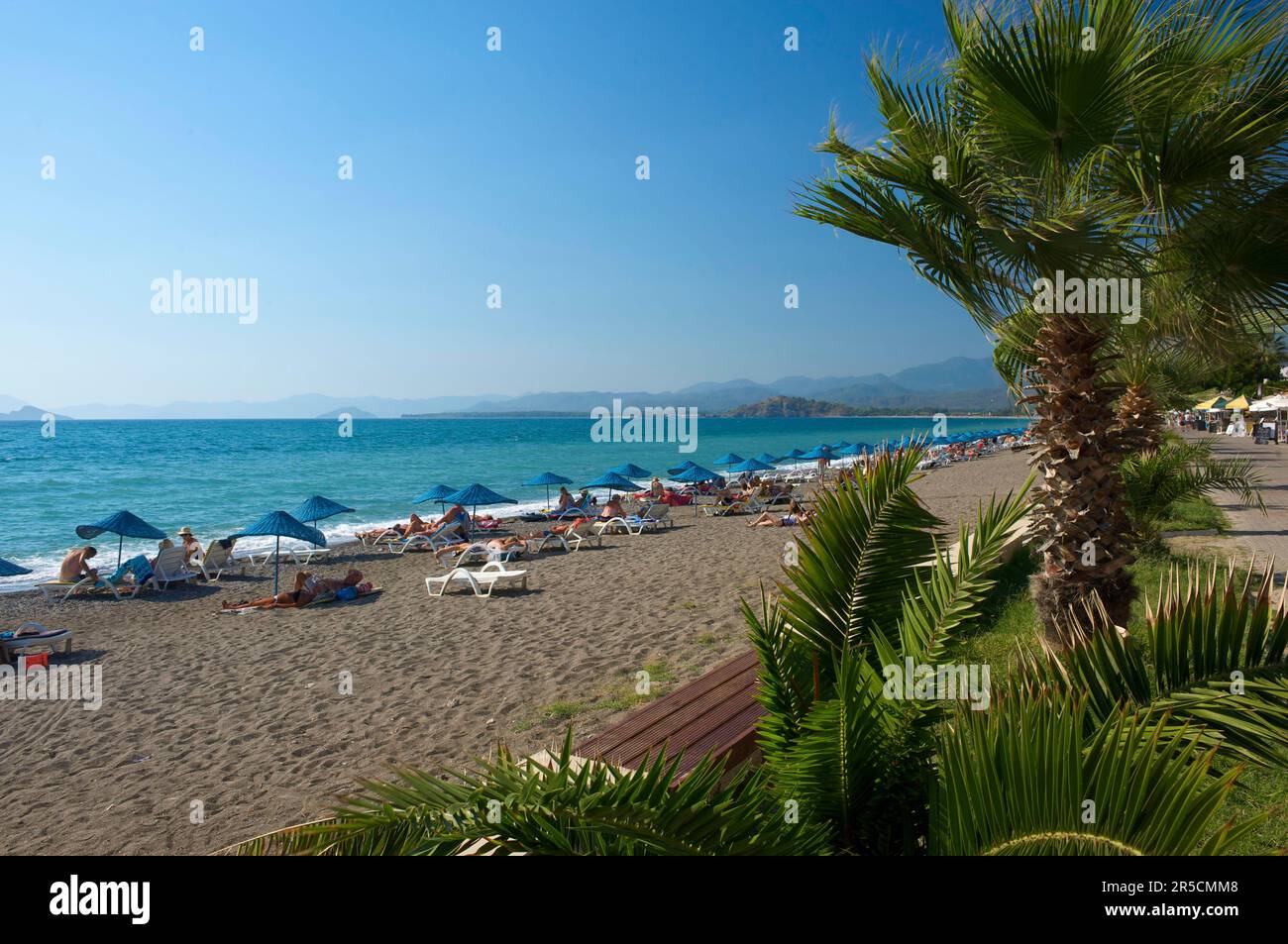 Beach and promenade of Calis near Fethiye, Turkish Aegean Sea, Coast ...
