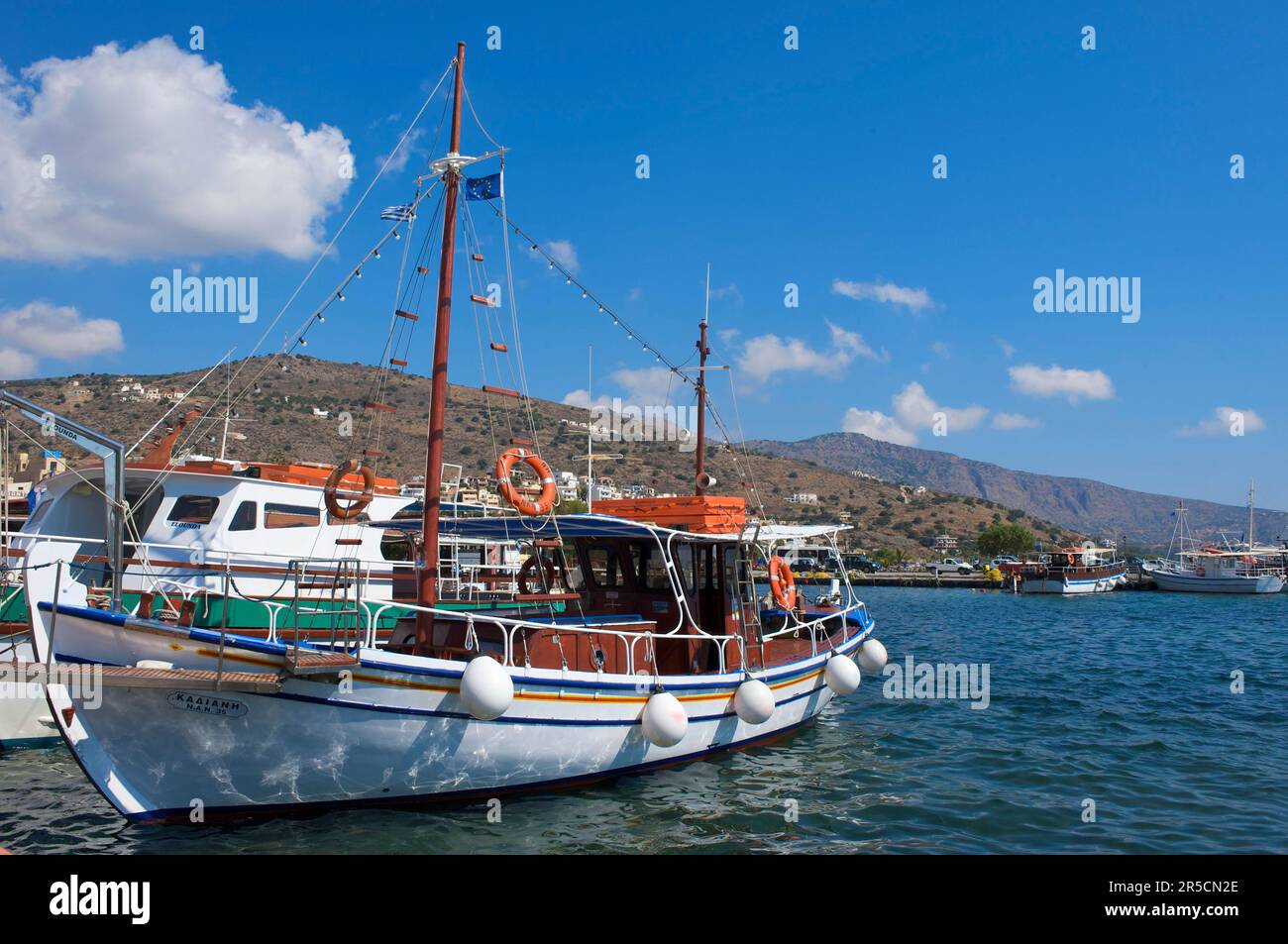 Boats in the harbour of Elounda, Crete, Greece Stock Photo - Alamy