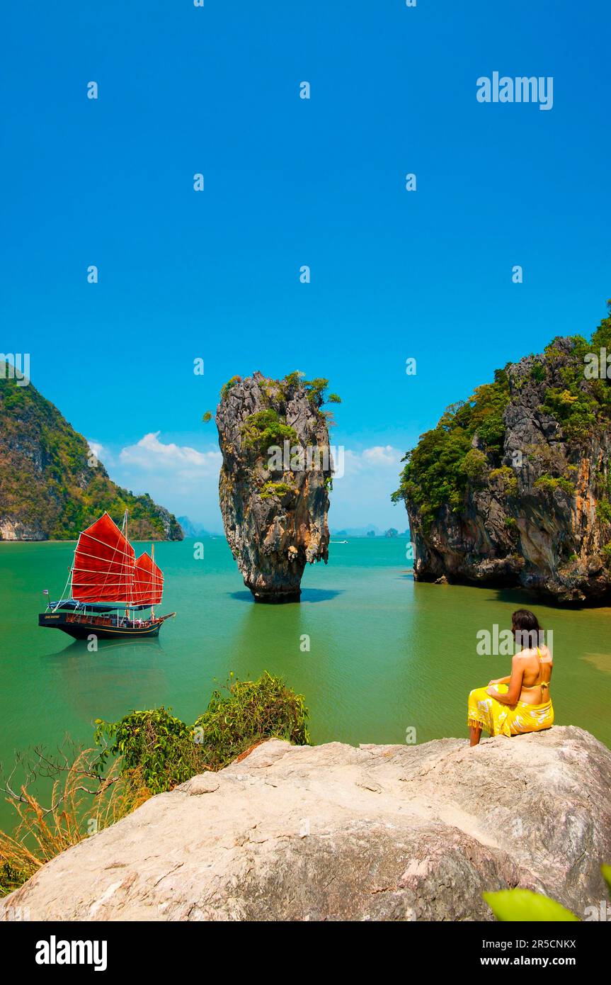 Junk in Phang Nga Bay, Bond Rock, Phuket, Thailand, Phangnga Stock ...