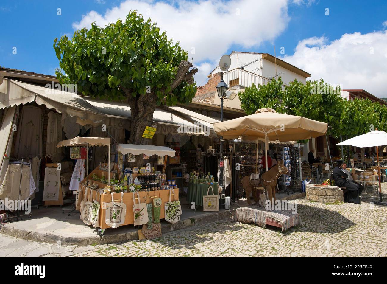 Souvenir stalls in Omodos, Troodos Mountains, South Cyprus Stock Photo ...