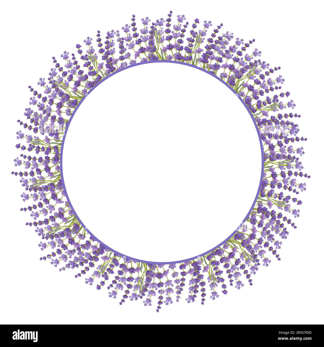 Round frame bunch of lavender flowers. Floral aquarelle bouquet. Eco ...