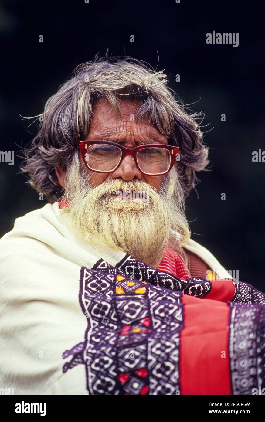 Toda Tribe old man coverd with embroidery dress Consisting of a single ...