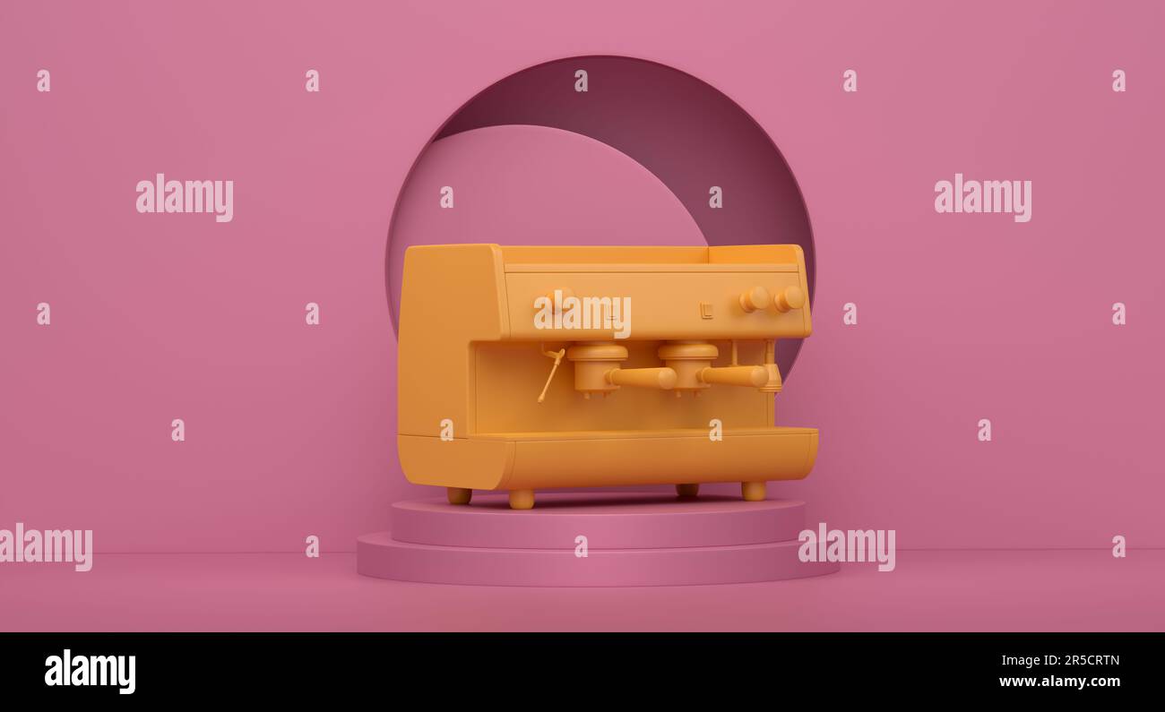 Abstract scene or podium with espresso coffee machine on monochrome ...