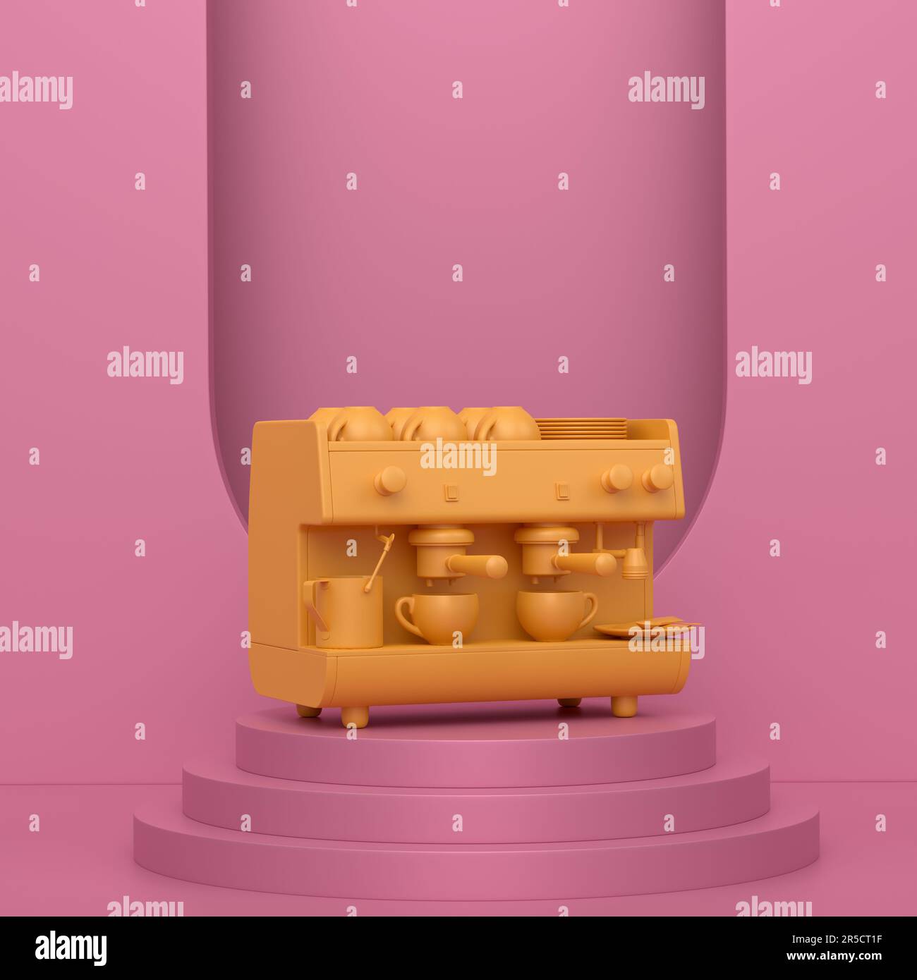 Abstract scene or podium with espresso coffee machine on monochrome ...