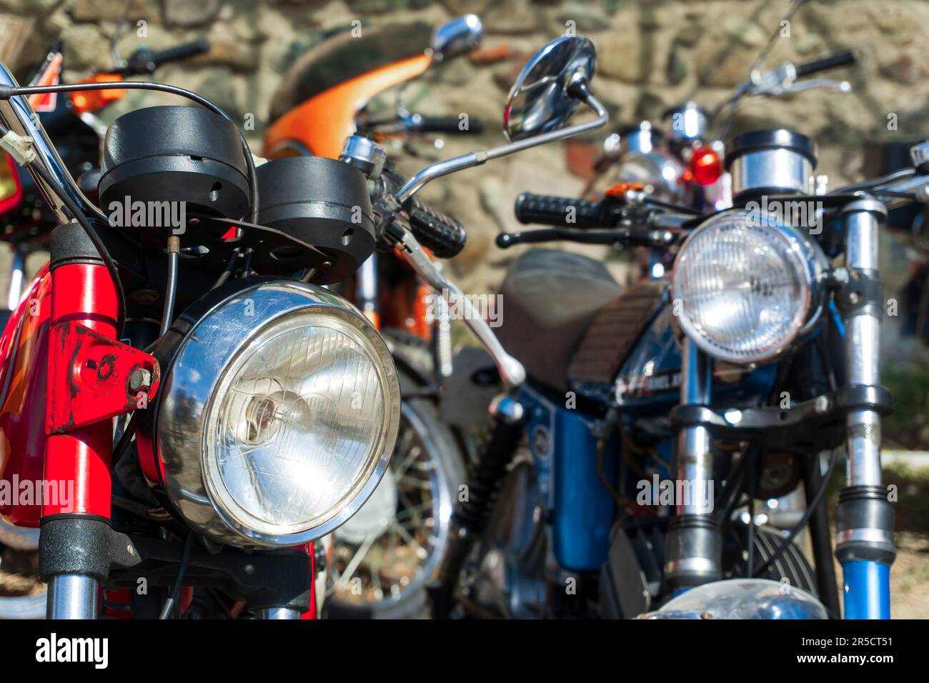 Retro motorcycles parked on the street close up Stock Photo - Alamy