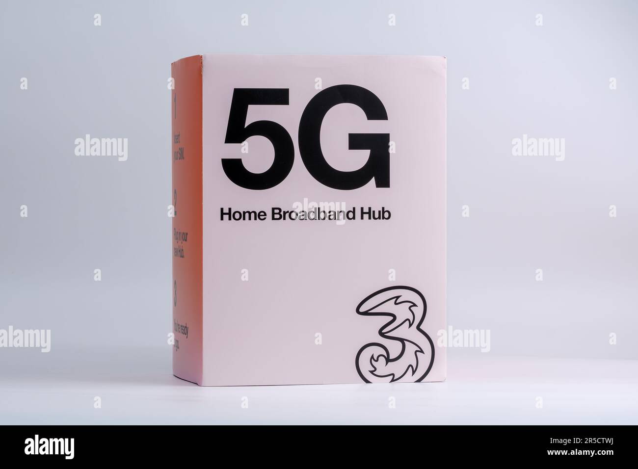 Three network ZYXEL NR5103E 5G WIFI ROUTER in the box isolated on white ...