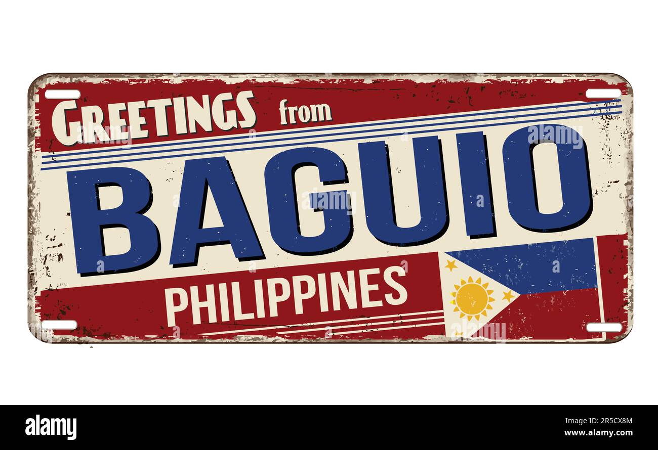 Greetings from Baguio vintage rusty metal sign on a white background ...