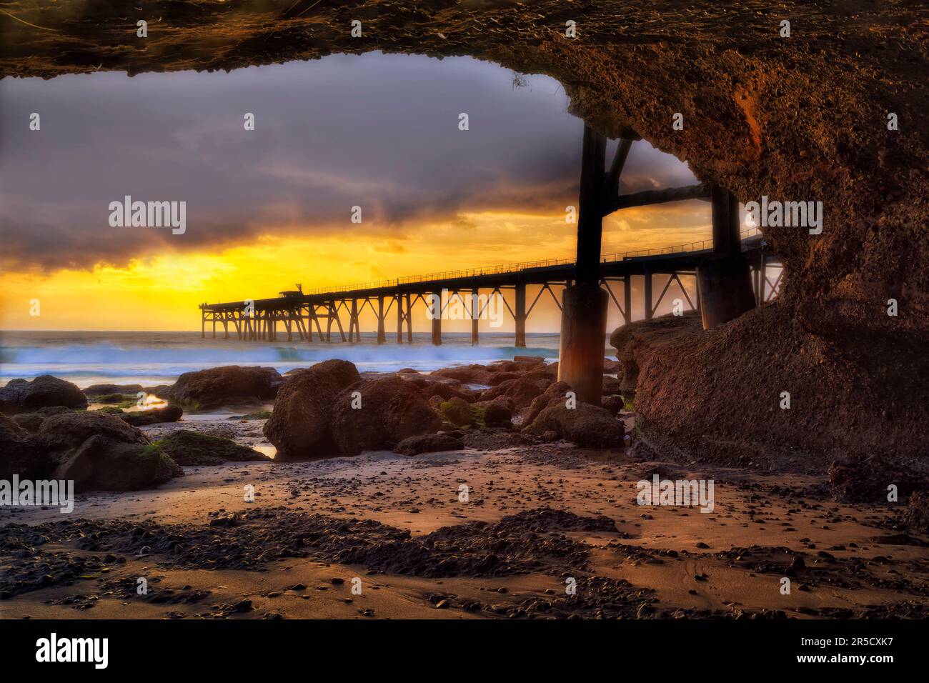 From inside scenic sea cave on Middle Camp beach in Catherine hill bay ...