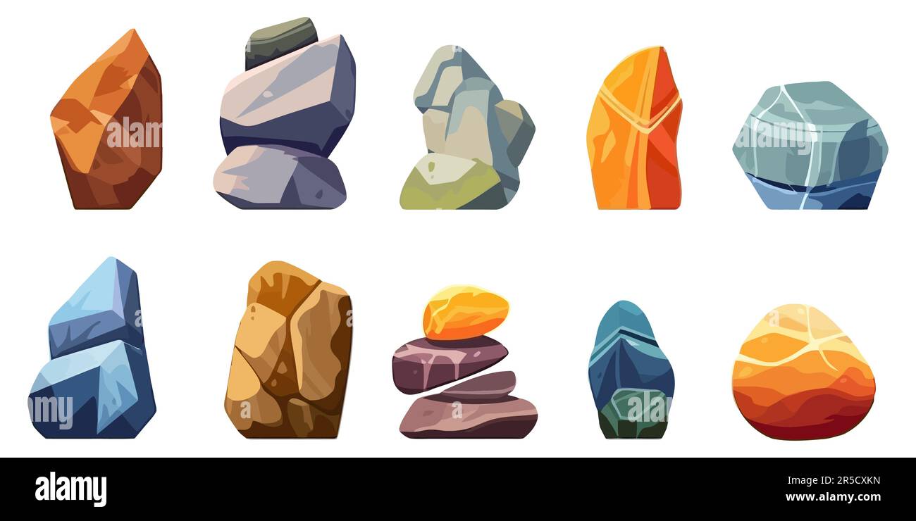 Set of various stones or minerals. Colored stones on white background ...