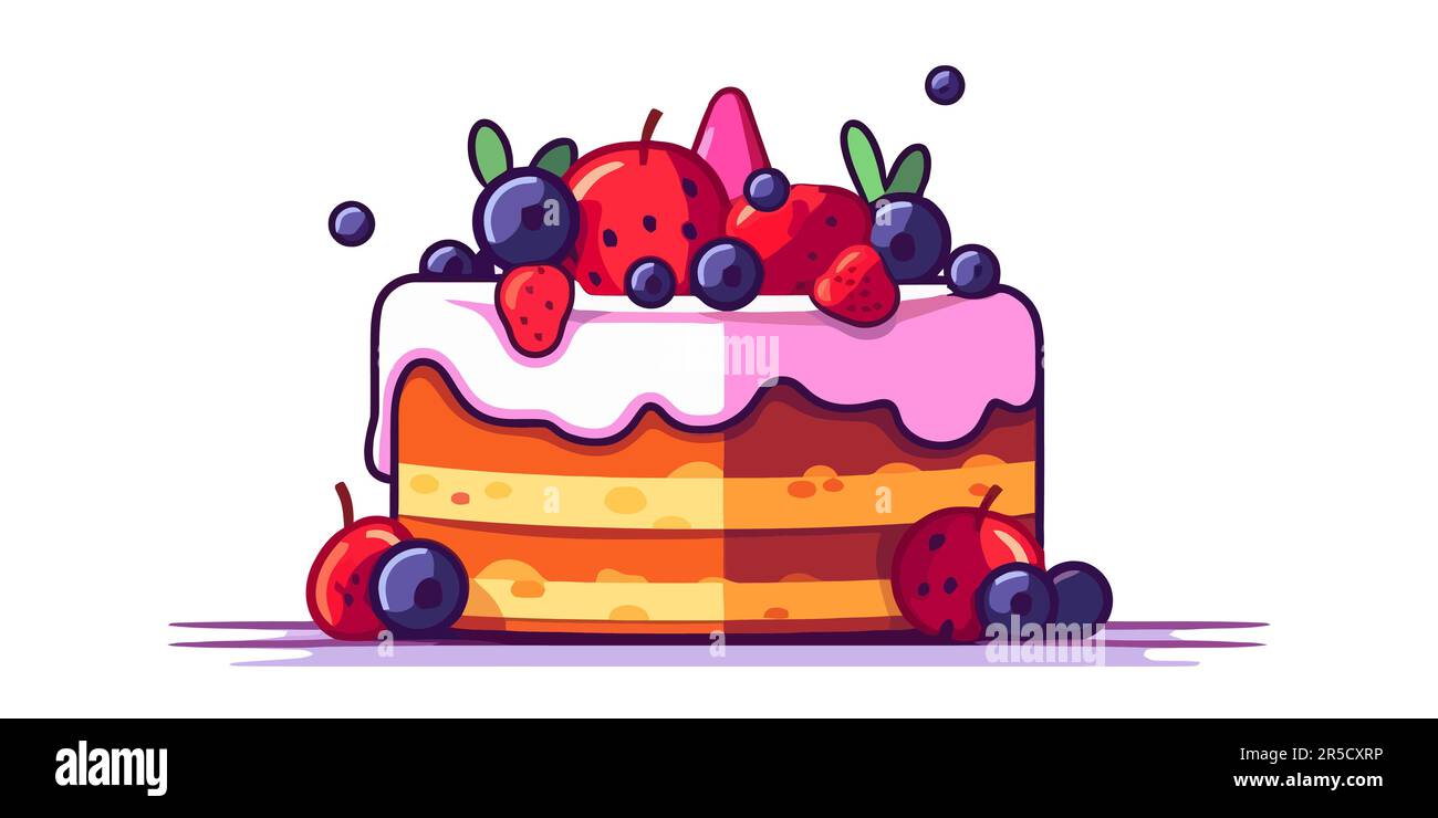Cartoon cake image. Sweet cake in white background. Sweet celebration ...