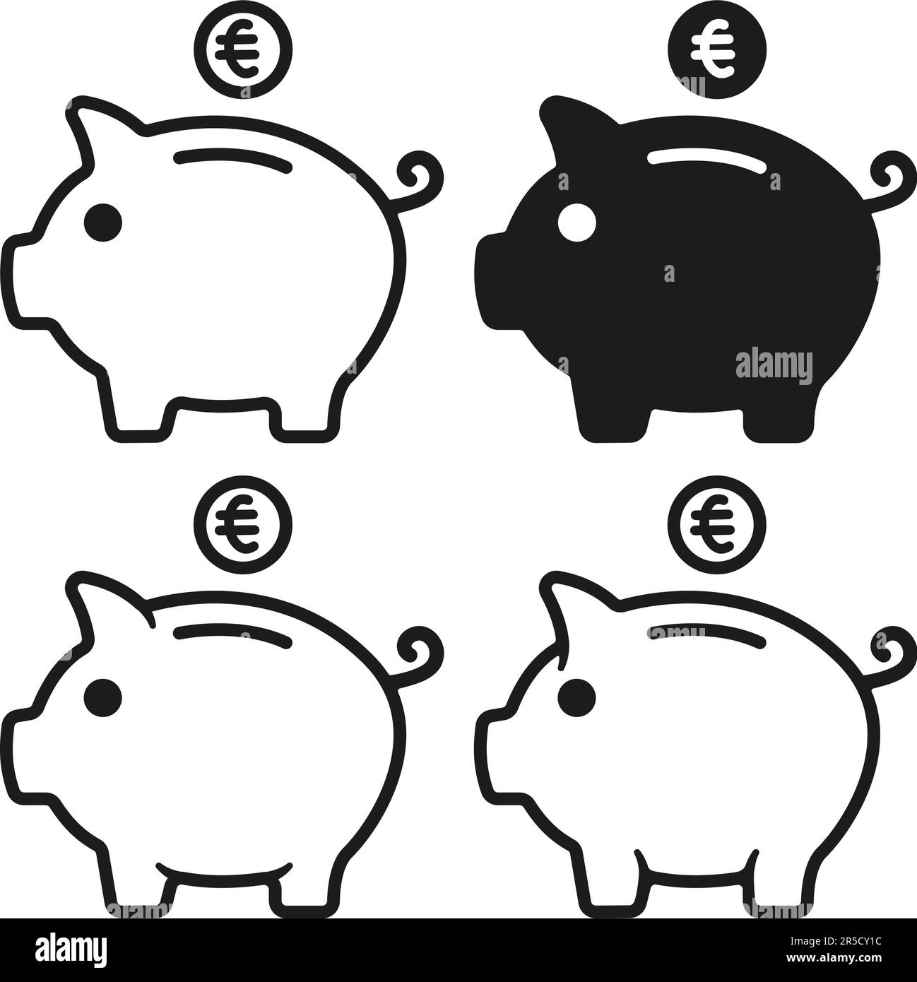 Set of Piggy bank icons with falling Euro coin. Vector illustration ...