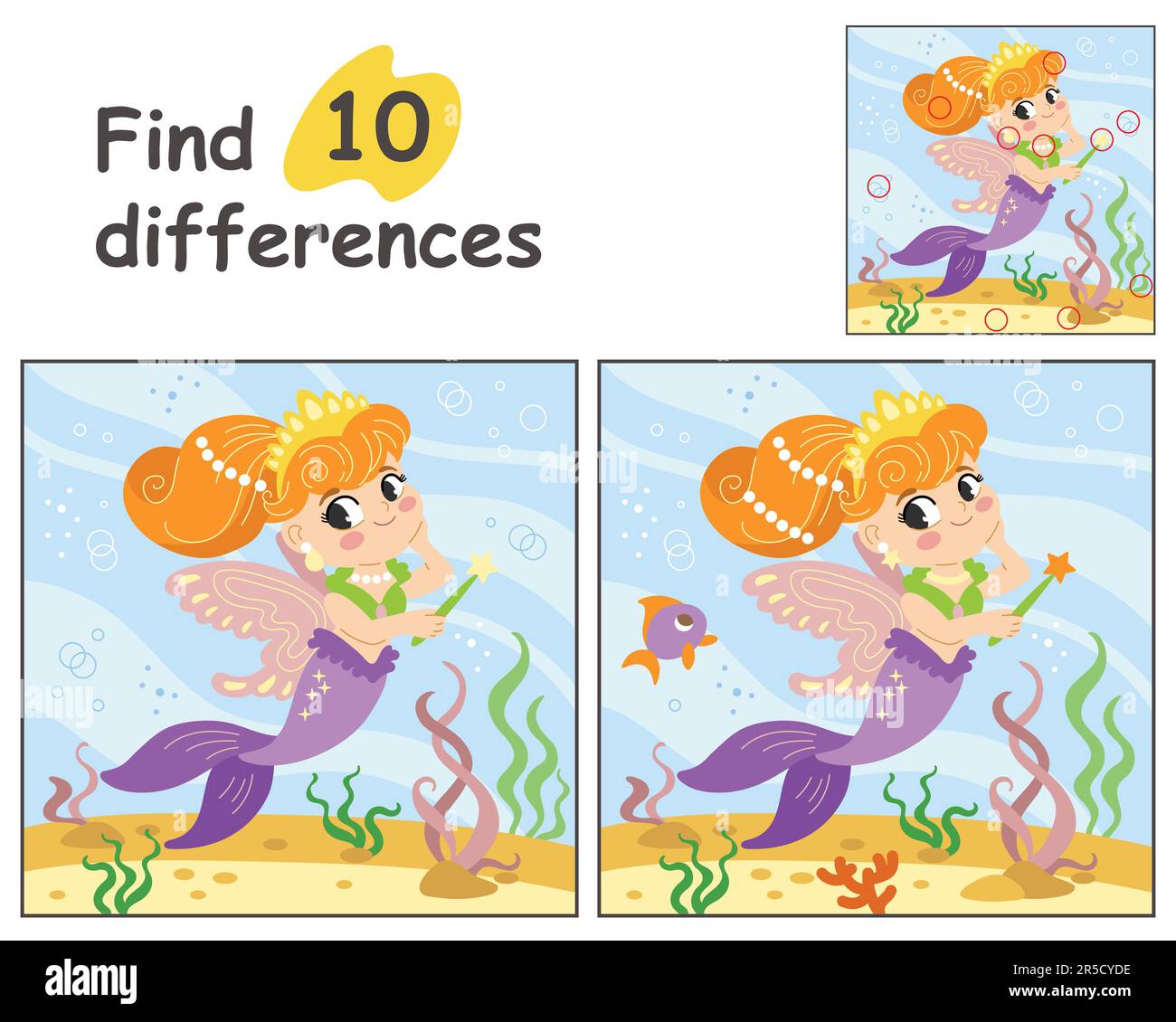 Educational game for children. Find 10 differences with template. Cute ...