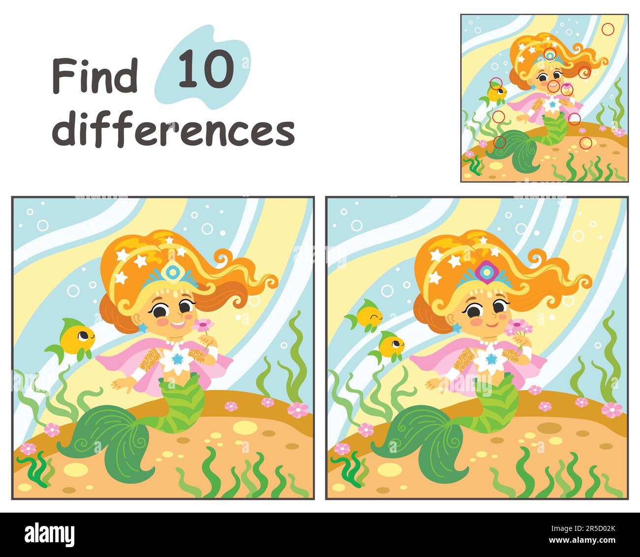 Educational game for children. Find 10 differences with template. Cute ...