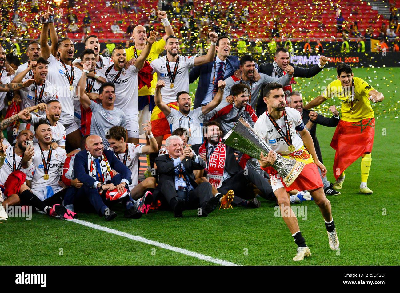 Budapest, Hungary. 1 June 2023. Jesus Navas of Sevilla FC holds the ...