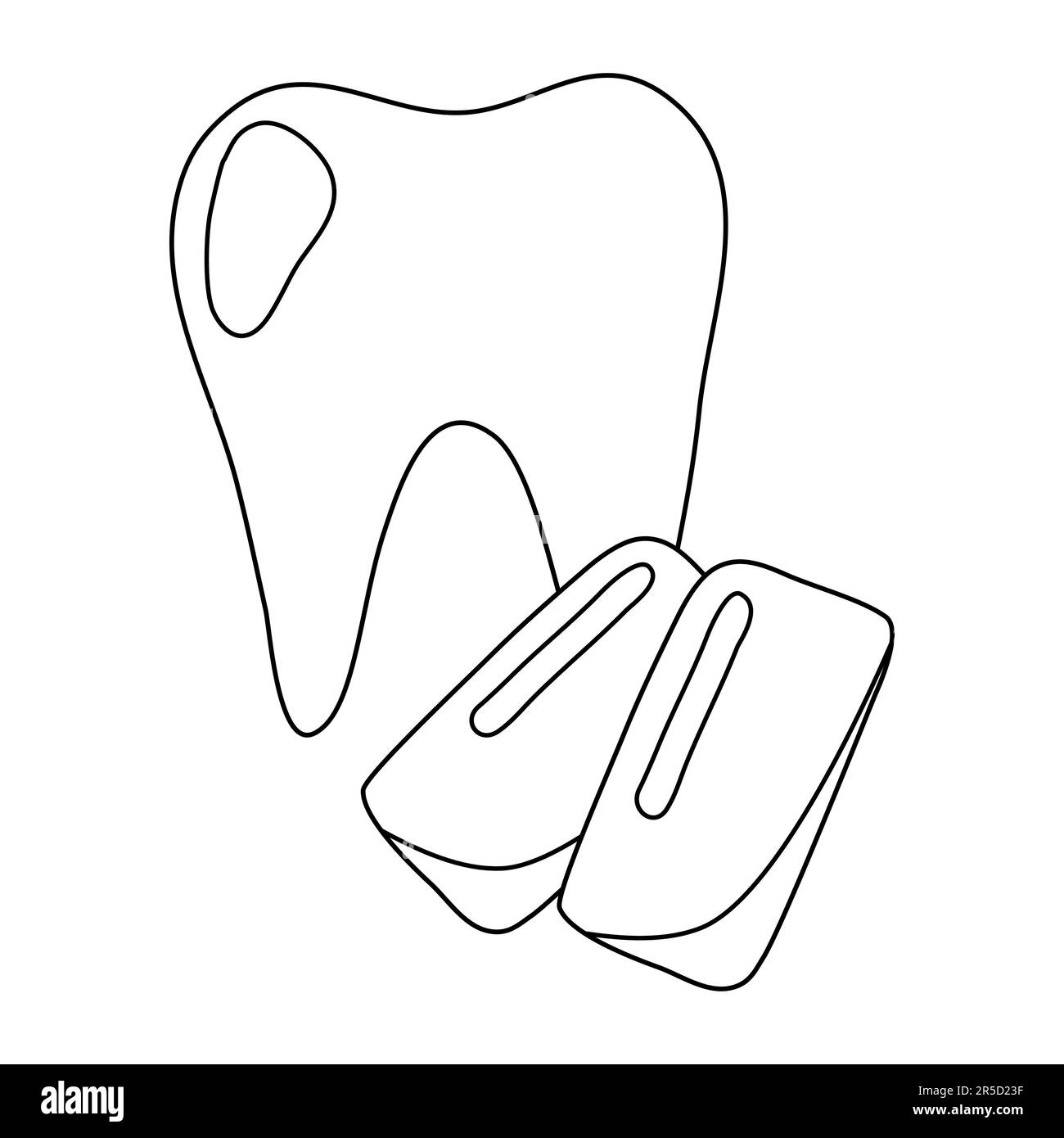 Tooth with chewing gum pads, doodle style flat vector outline ...