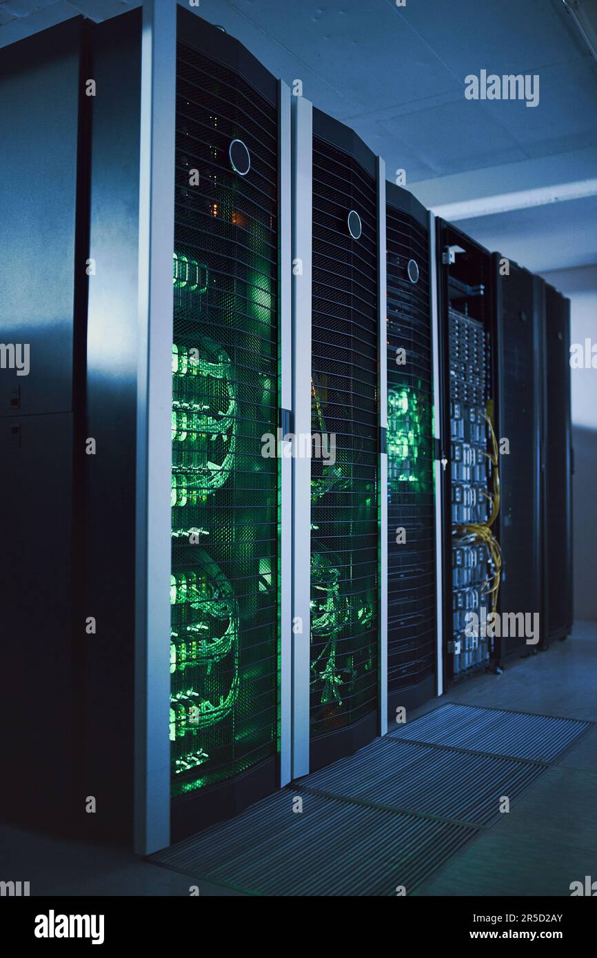 These machines power so much data. electronic equipment in an empty ...