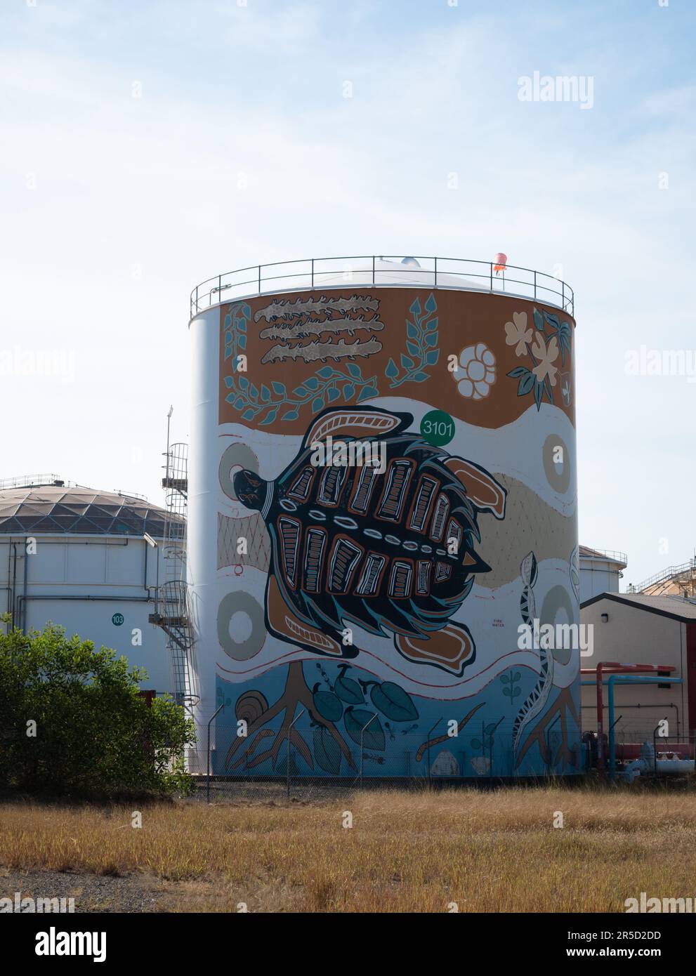 an industrial complex displaying Indigenous Australian art on a large ...